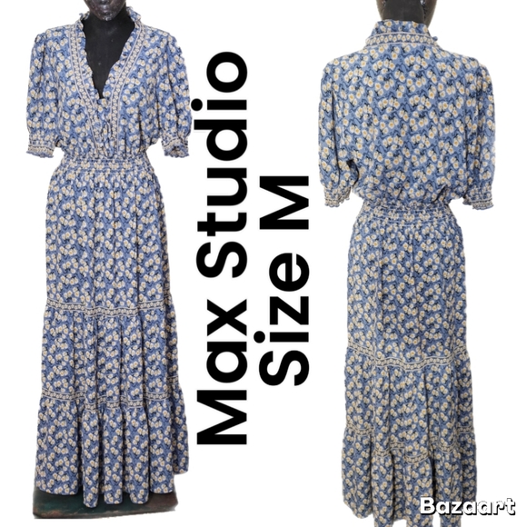 Max Studio | Dresses | Max Studio Blue Floral Womens Dress Size M ...